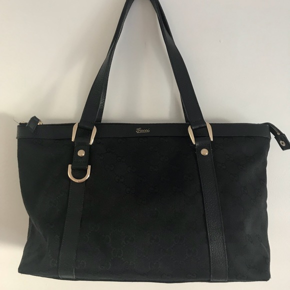 Gucci | Bags | Black Gucci Canvas Tote Shoulder Bag | Poshmark